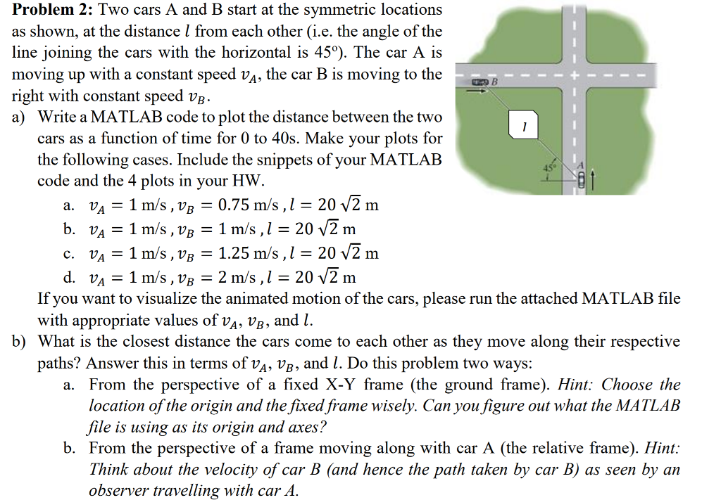 Solved Problem 2: Two cars A and B start at the symmetric | Chegg.com