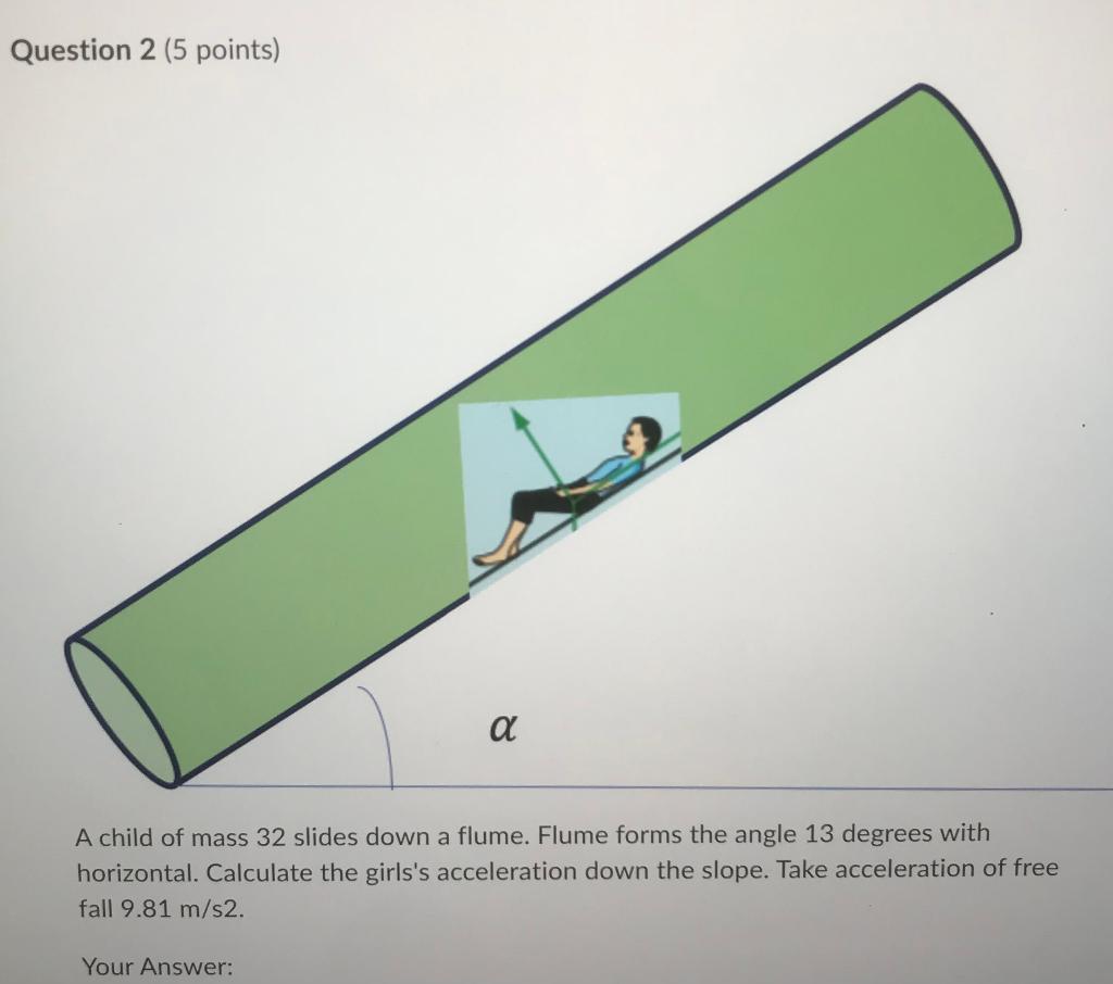 Solved A child of mass 32 slides down a flume. Flume forms | Chegg.com