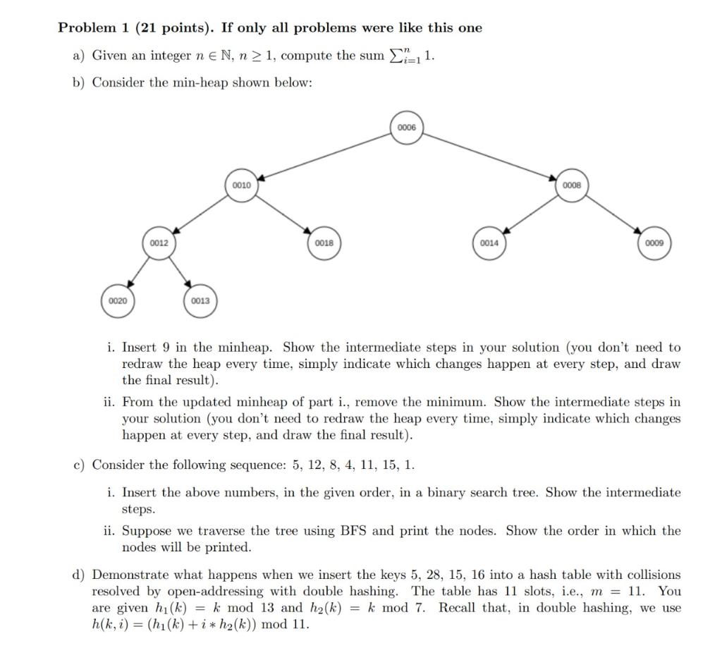 Solved Problem 1 (21 points). If only all problems were like | Chegg.com