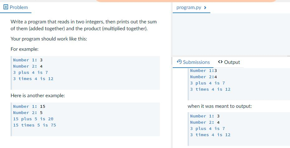 Solved Problem program.py Write a program that reads in two | Chegg.com