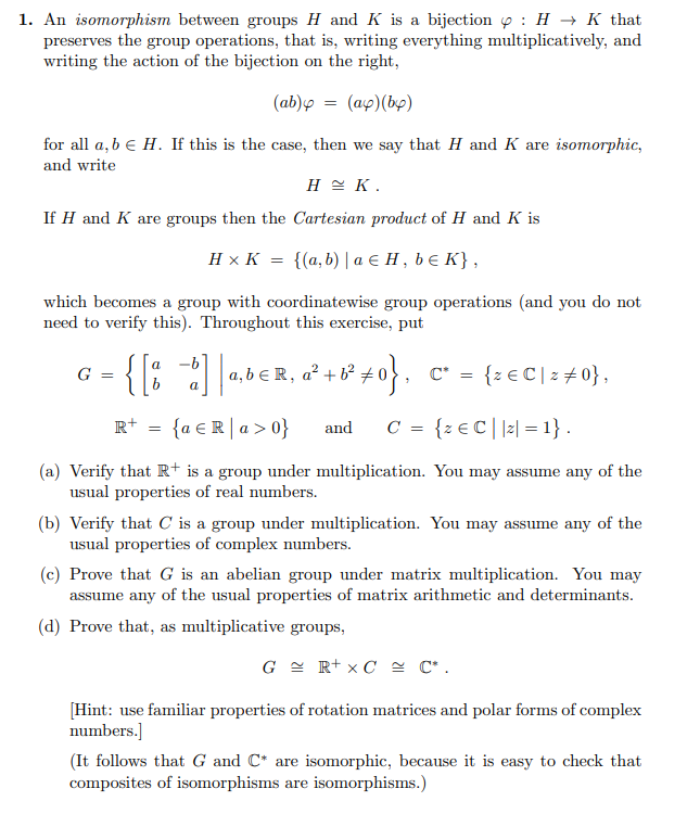 Solved 1. An isomorphism between groups H and K is a | Chegg.com