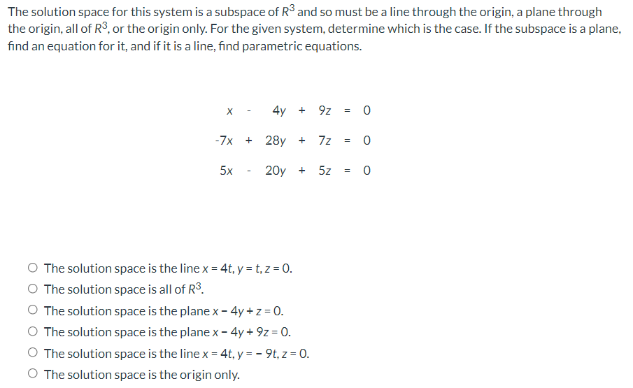 Solved The solution space for this system is a subspace of | Chegg.com