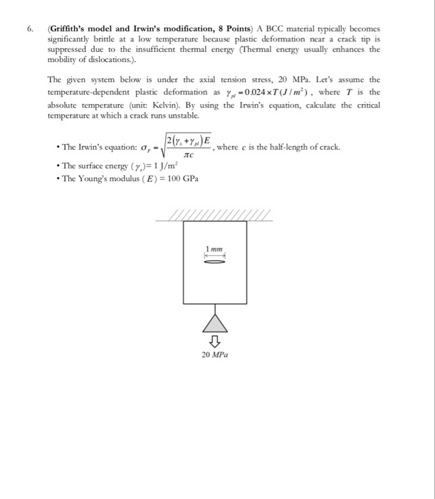 Solved 6. Griffith's model and Irwin's modification, 8 | Chegg.com