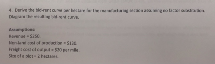 Solved 4. Derive the bid-rent curve per hectare for the | Chegg.com