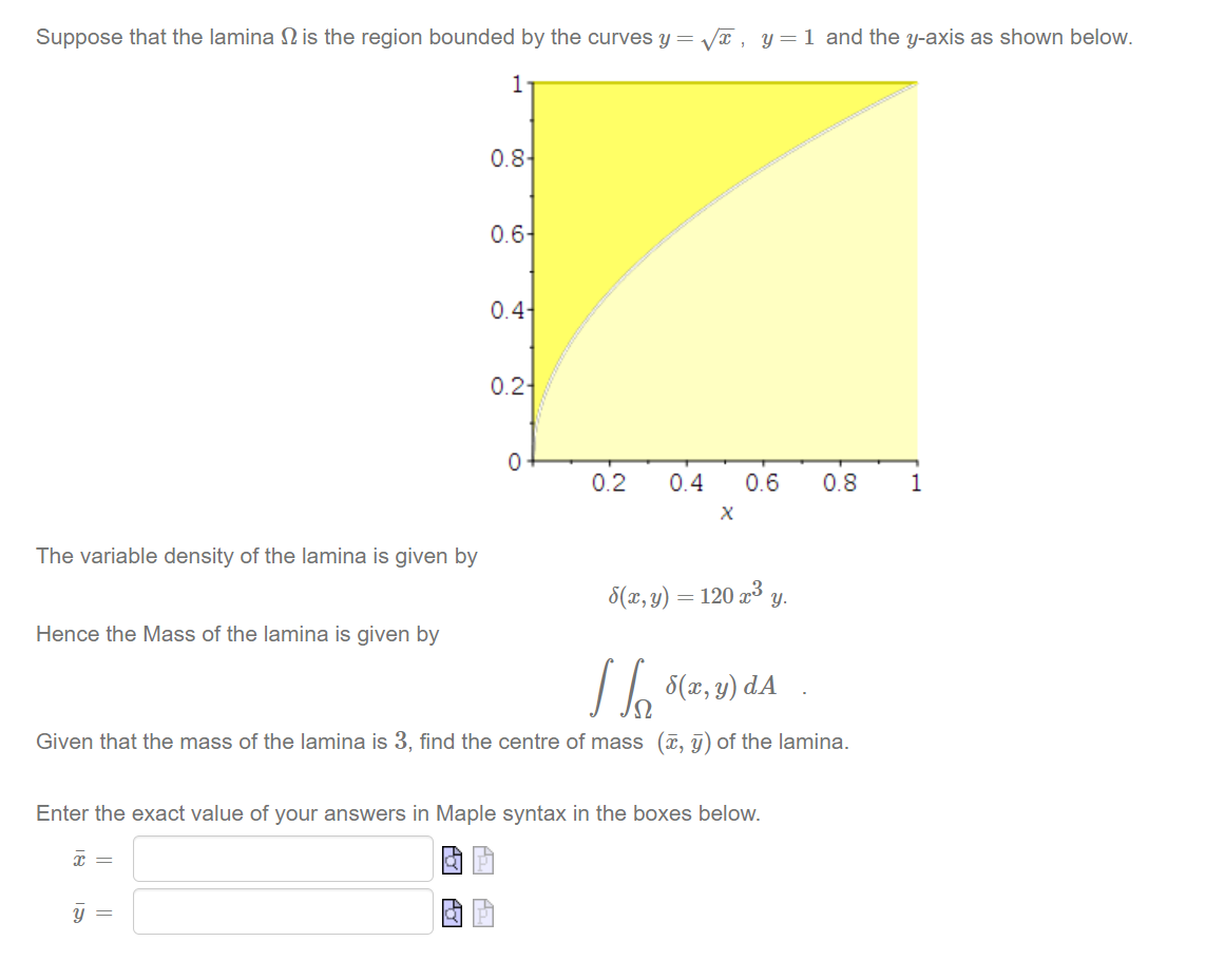 Solved Suppose that the lamina Ω is the region bounded by | Chegg.com