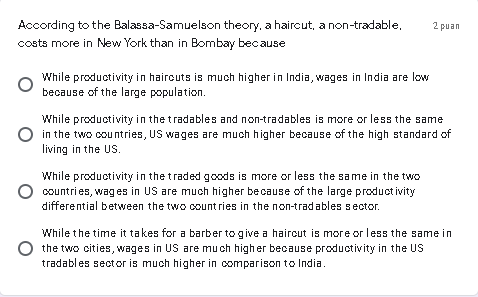 Solved 2 puan According to the Balassa-Samuelson theory, a | Chegg.com