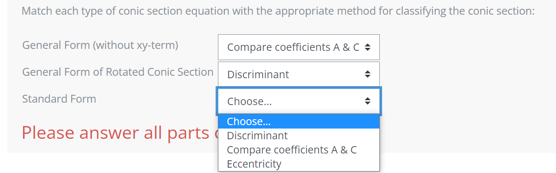 Solved Match each type of conic section equation with the | Chegg.com