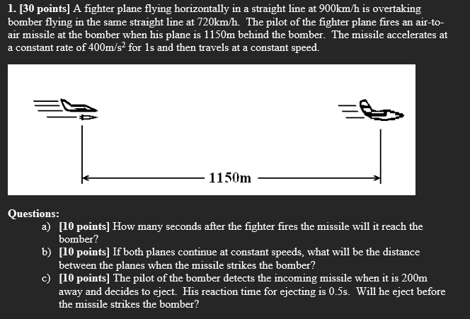 Solved 1. [30 points] A fighter plane flying horizontally in | Chegg.com