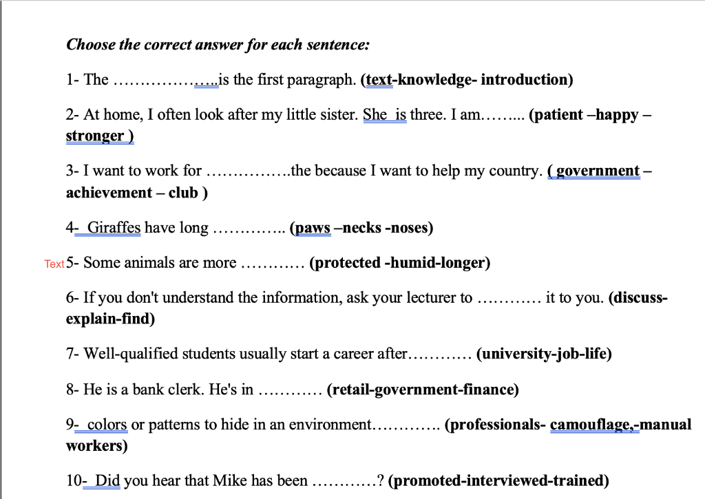 Solved Choose the correct answer for each sentence: 1- The | Chegg.com