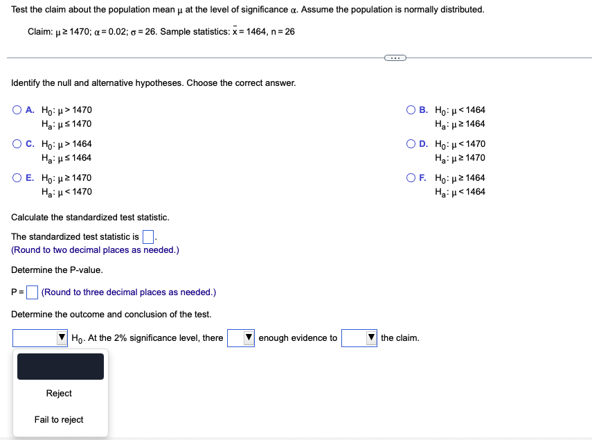 Solved Test The Claim About The Population Mean μ At The