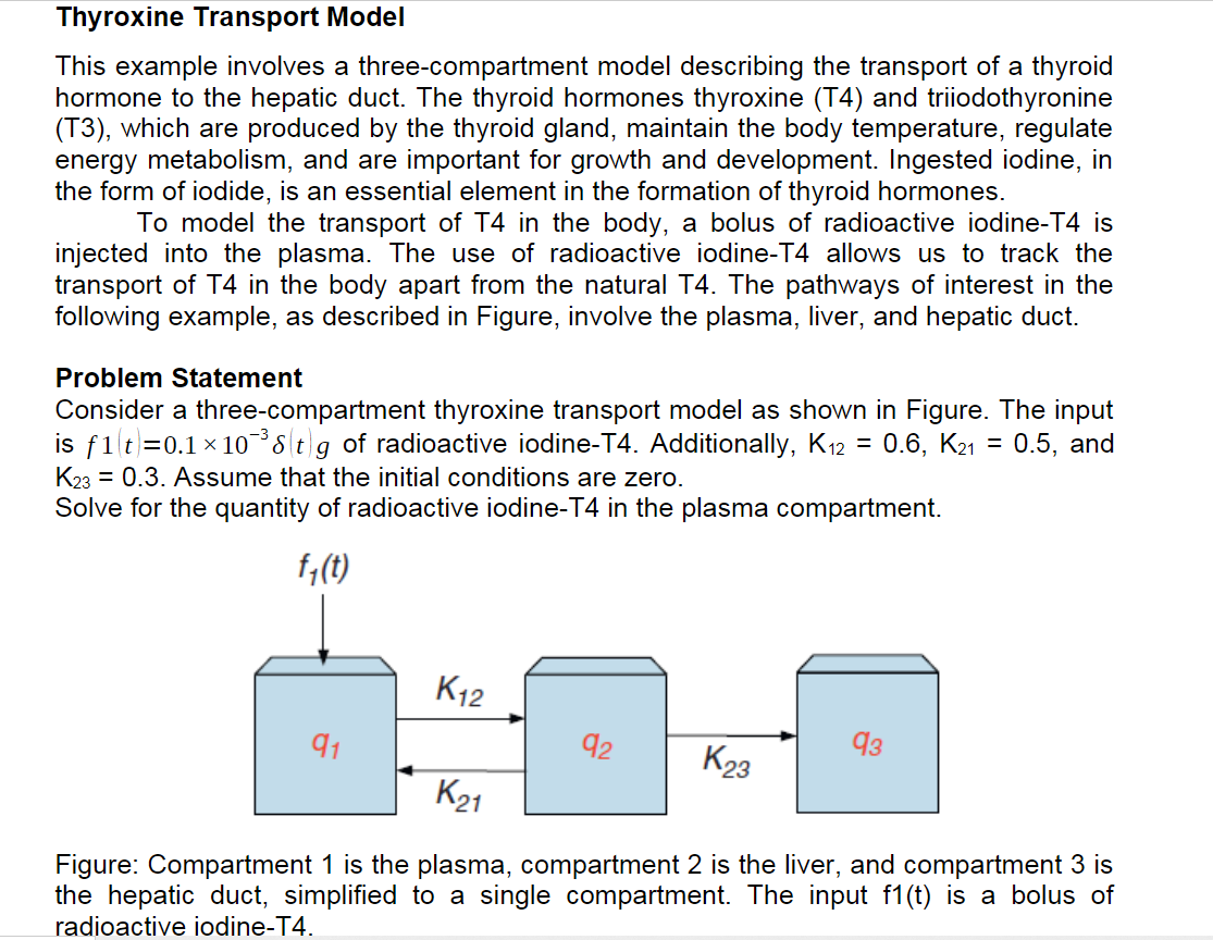 Thyroxine Transport Model This example involves a | Chegg.com