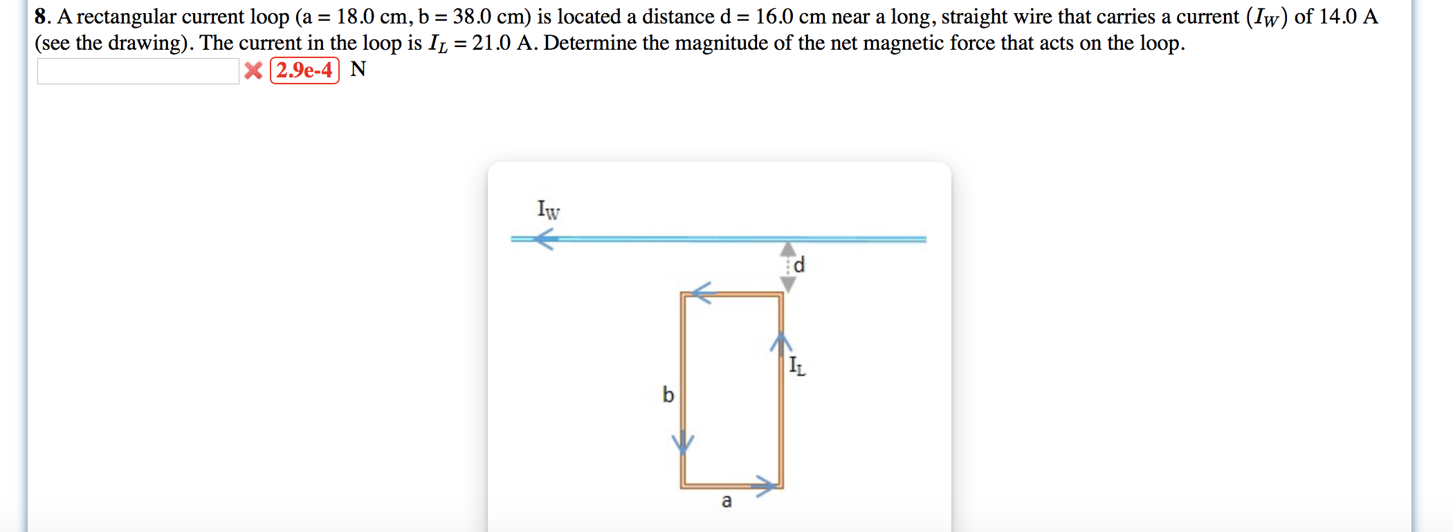 Solved 8. A rectangular current loop (a = 18.0 cm, b = 38.0 | Chegg.com