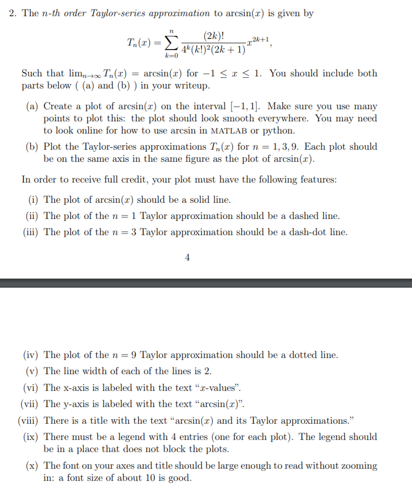 Solved 2. The n-th order Taylor-series approximation to | Chegg.com
