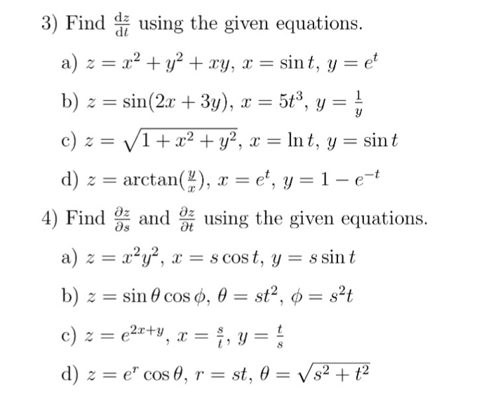 Solved Find dz/dt using the given equations. a) z = x^2 + | Chegg.com