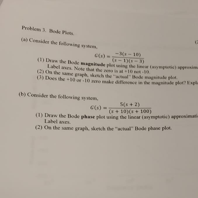 Solved Problem 3. Bode Plots. (a) Consider the following | Chegg.com
