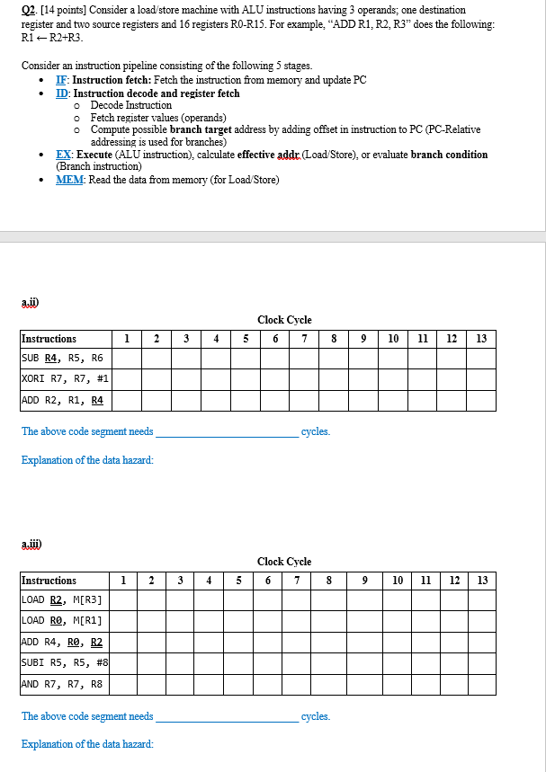 Solved Q2. [14 points] Consider a load/store machine with | Chegg.com