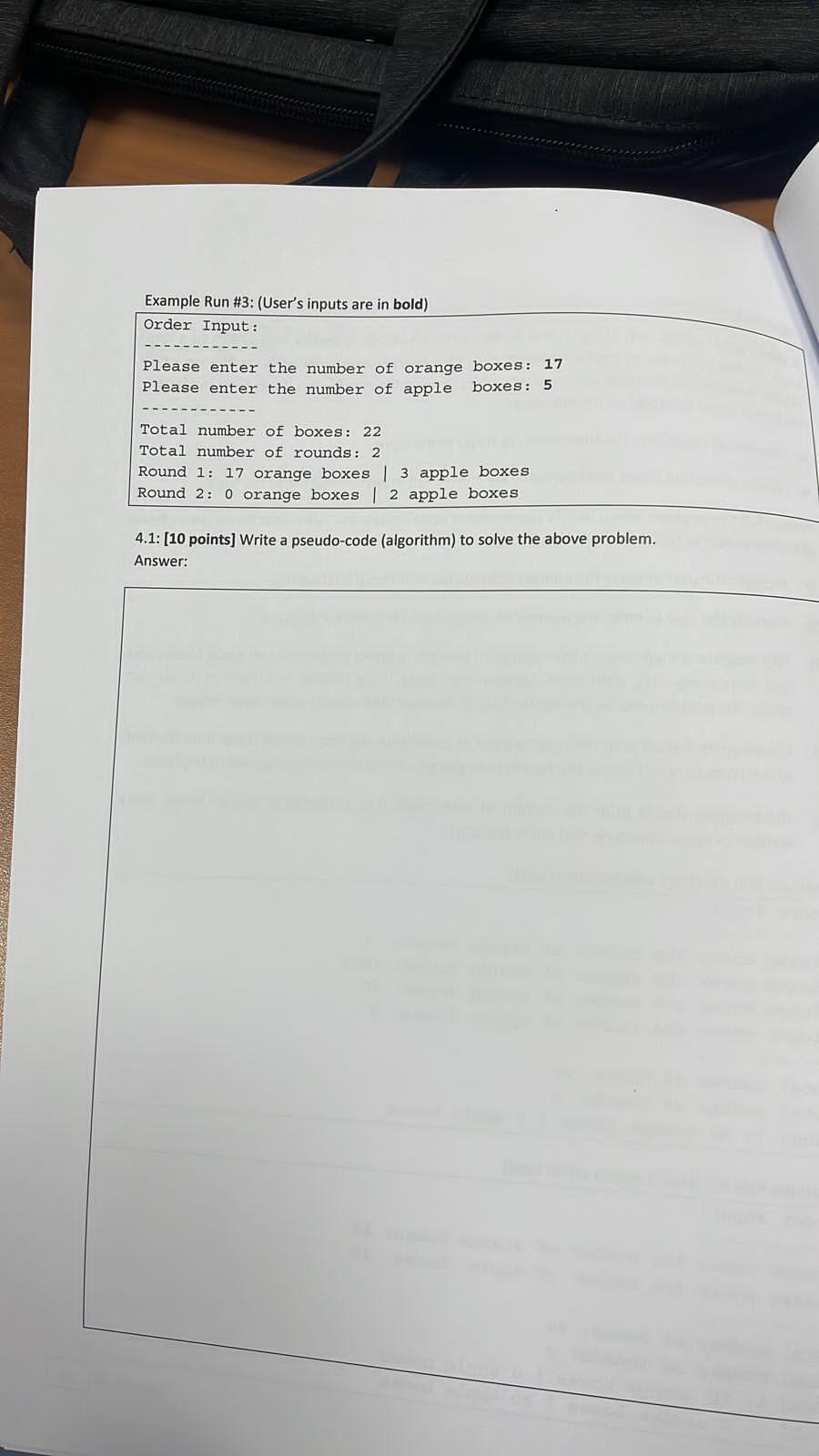 Example Run #3: (User's inputs are in bold) Order | Chegg.com