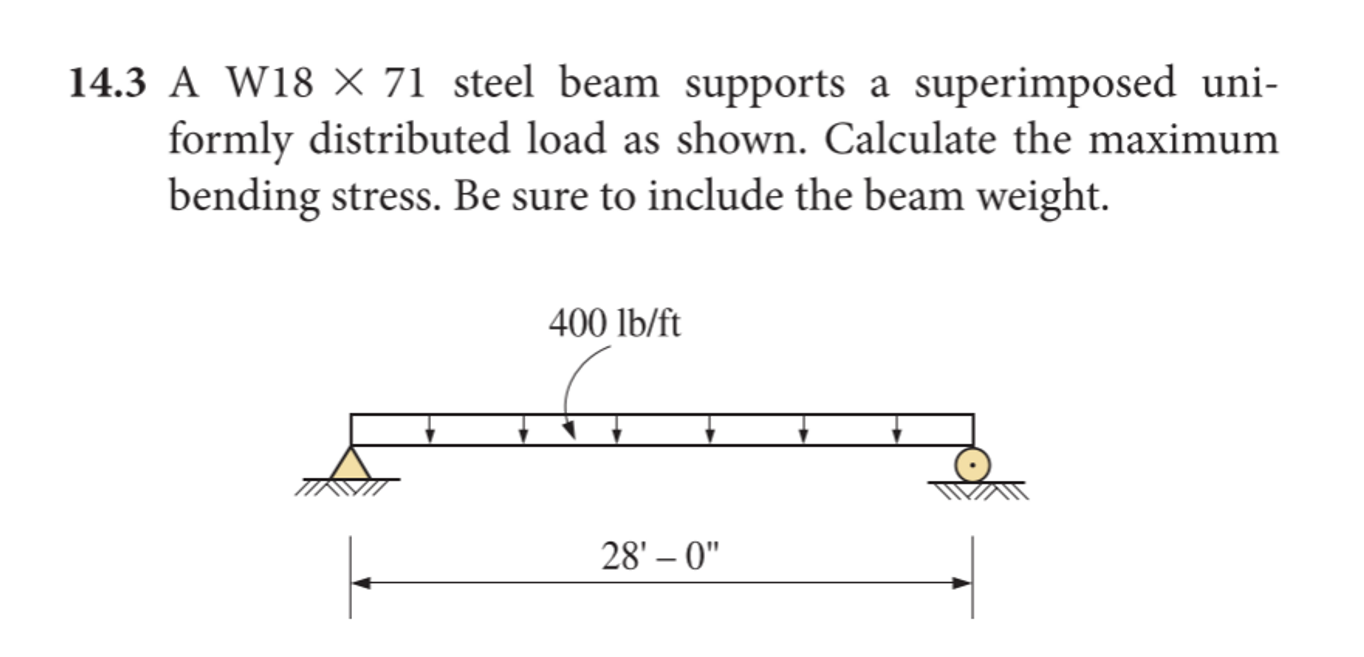 Solved 14.3 A W18 ×71 steel beam supports a superimposed | Chegg.com