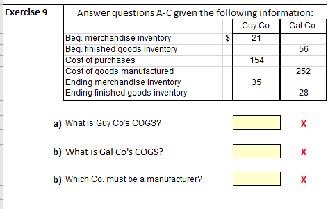 Solved a) ﻿What is Guy Co's COGs?b) ﻿What is Gal Co's | Chegg.com