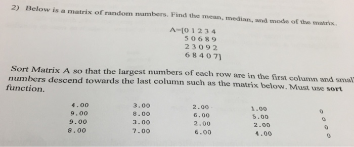 Solved 2) Below is a matrix of random numbers. Find the | Chegg.com