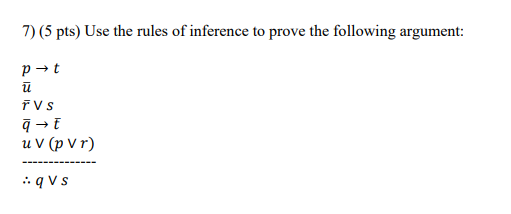 Solved 7) (5pts) Use the rules of inference to prove the | Chegg.com
