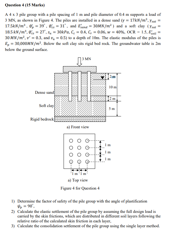 Solved Question 4 (15 Marks) A 4 x 3 pile group with a pile | Chegg.com