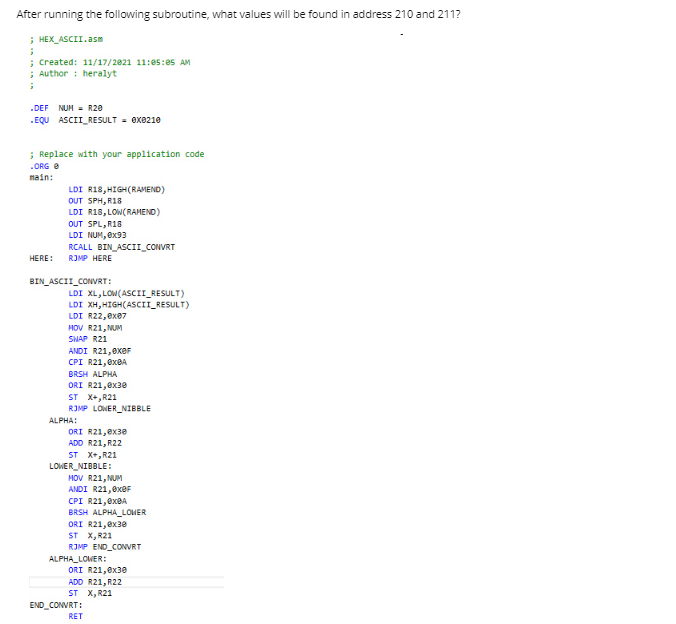 After running the following subroutine, what values | Chegg.com
