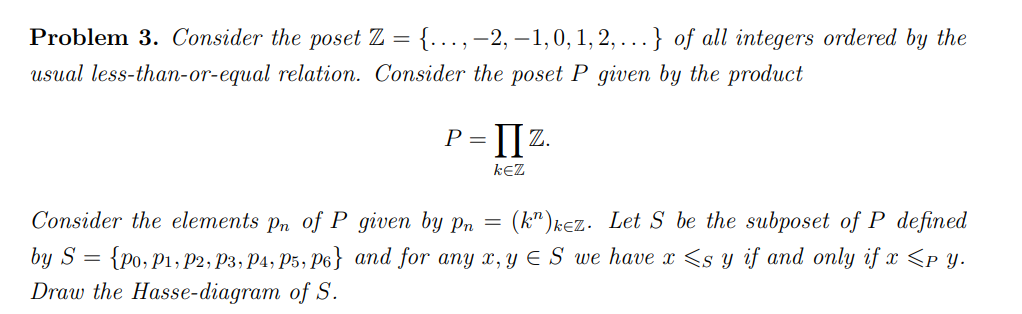 Solved Problem 3. Consider the poset Z={…,−2,−1,0,1,2,…} of | Chegg.com