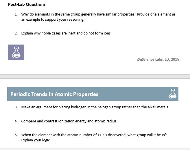 Solved Post-Lab Questions 1. Why do elements in the same | Chegg.com