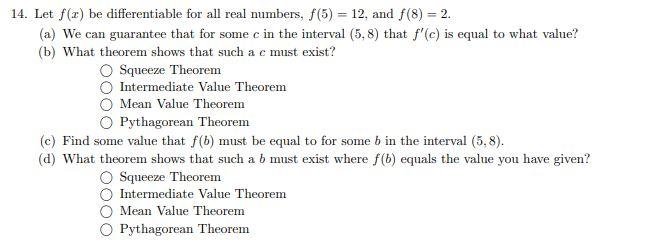 Solved 14. Let f(x) be differentiable for all real numbers, | Chegg.com