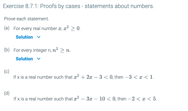 Solved Exercise 8.7.1: Proofs by cases - statements about | Chegg.com