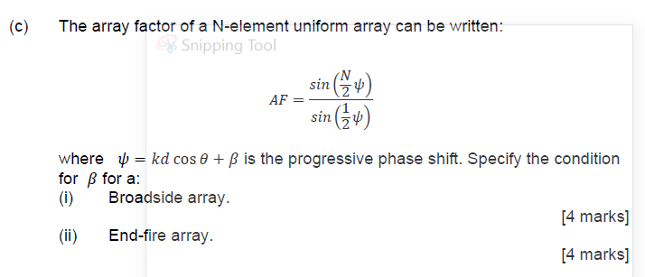 Solved (C) The array factor of a N-element uniform array can | Chegg.com