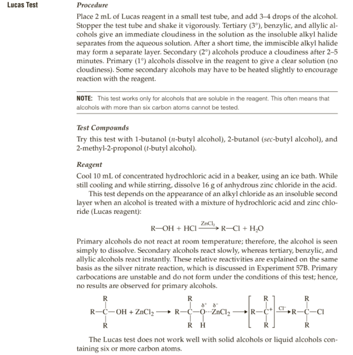 Solved Lucas Test Procedure Place 2 mL of Lucas reagent in a | Chegg.com