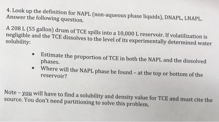 4. Look up the definition for NAPL (non-aqueous phase | Chegg.com