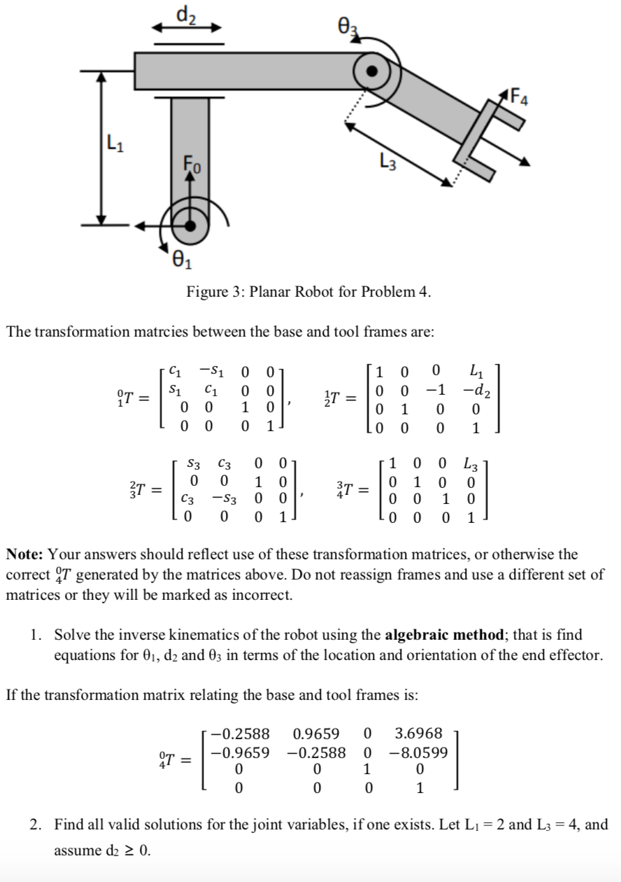 Solved Figure 3: Planar Robot for Problem 4. The | Chegg.com