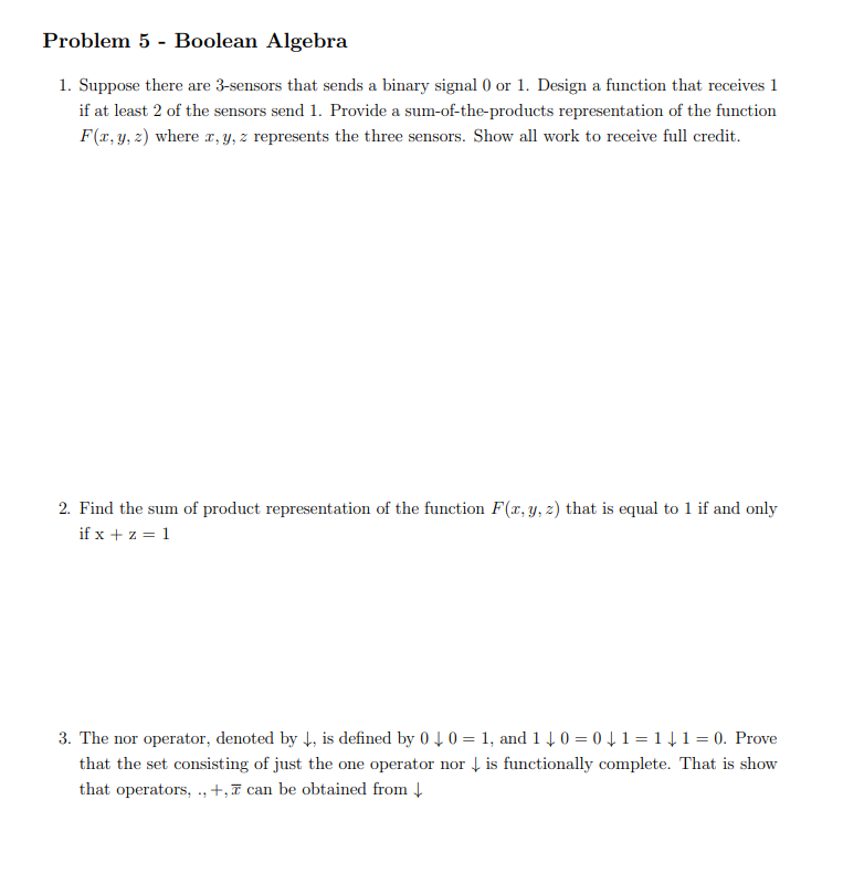 Solved Problem 5 - Boolean Algebra 1. Suppose there are | Chegg.com
