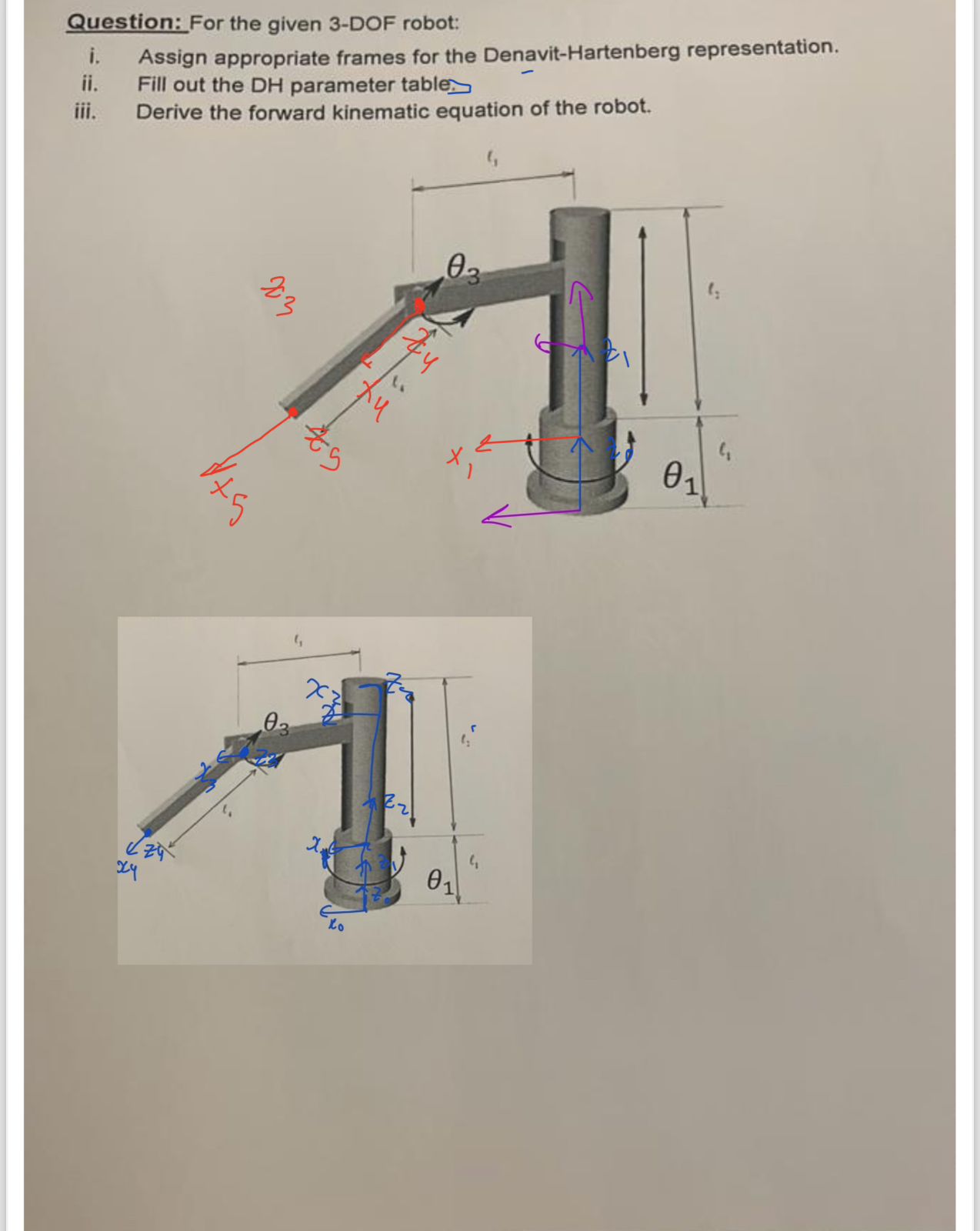 Solved Question: For the given 3-DOF robot:i. ﻿Assign | Chegg.com