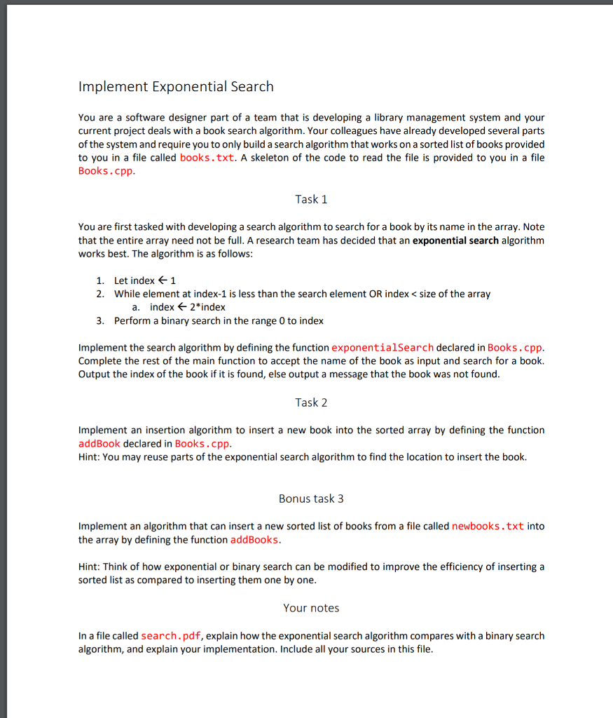 Implement Exponential Searclh You are a software | Chegg.com