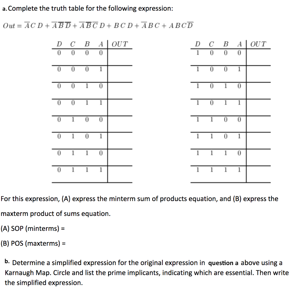 Solved a. Complete the truth table for the following | Chegg.com
