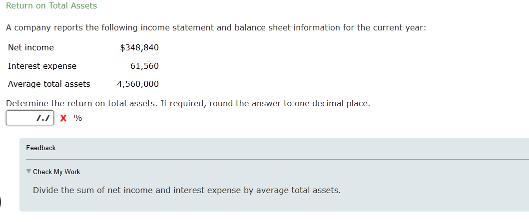 Solved Return on Total Assets A company reports the | Chegg.com