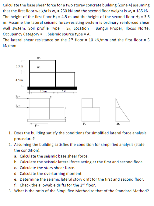 Calculate the base shear force for a two storey | Chegg.com