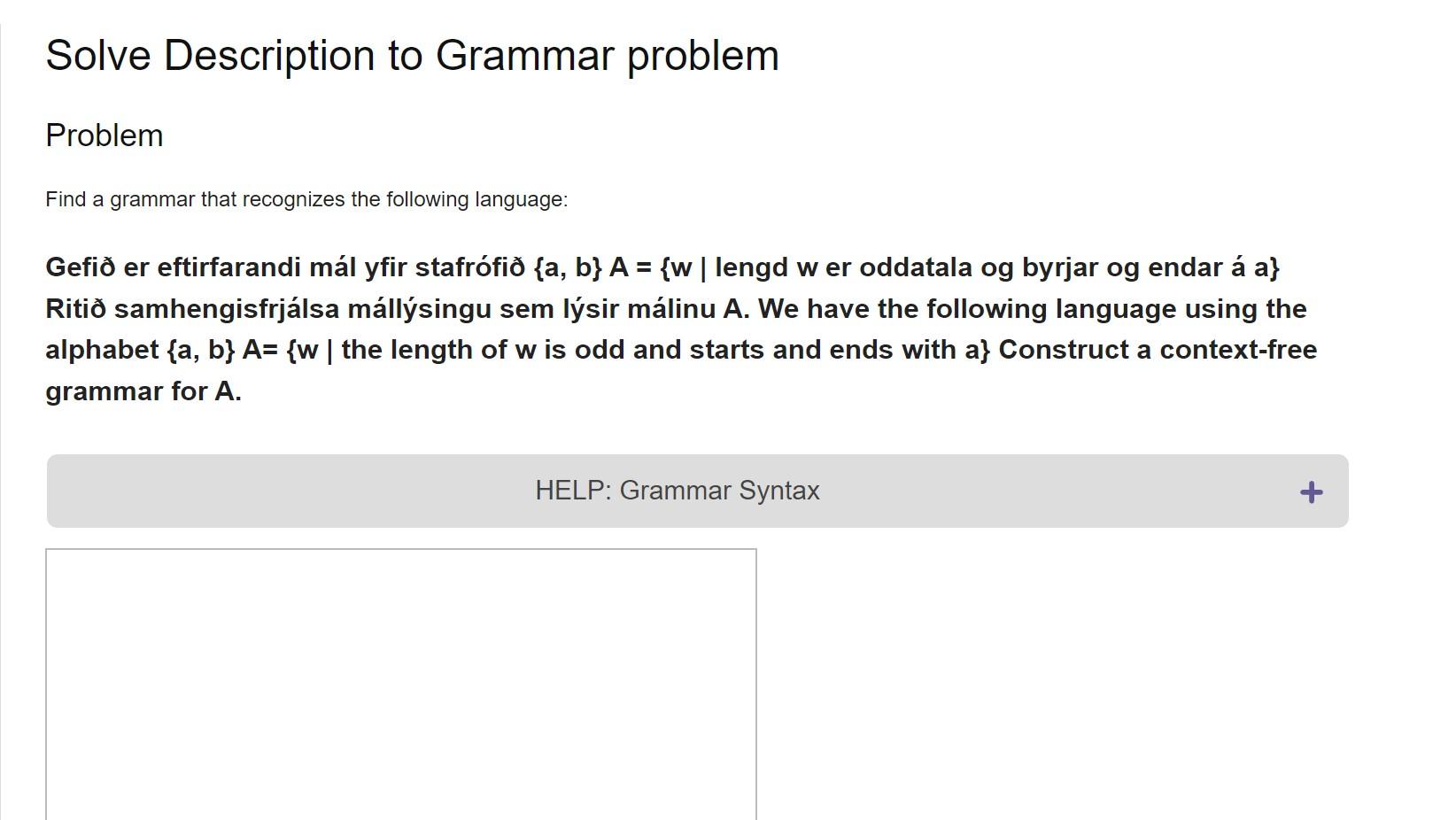 Solved Solve Description to Grammar problem Problem Find a | Chegg.com