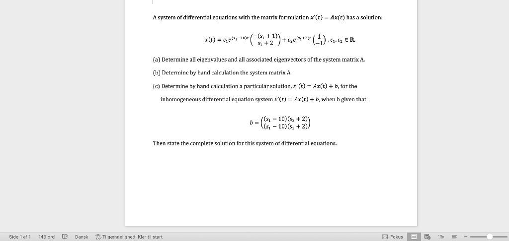 Λ system of differential equations with the matrix | Chegg.com