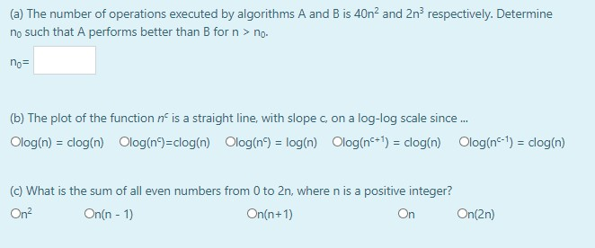 Solved A The Number Of Operations Executed By Algorithms A 0688