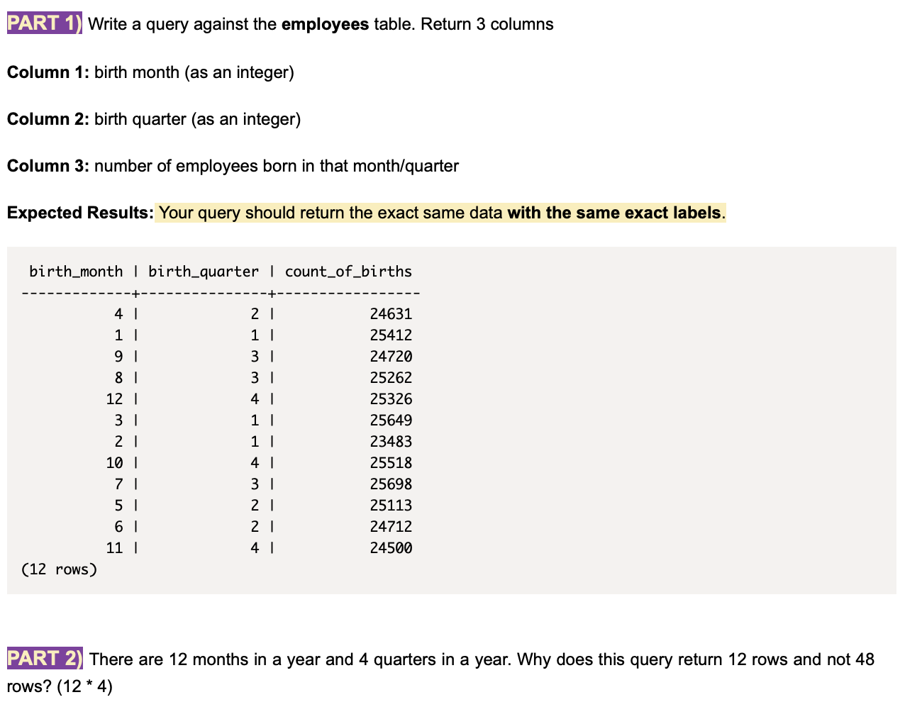 Solved Write a query against the employees table. Return 3 | Chegg.com