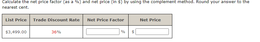 Solved Calculate the net price factor (as a \%) and net | Chegg.com