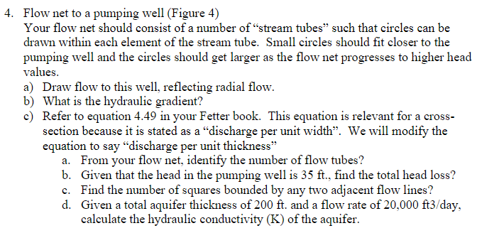 4. Flow net to a pumping well (Figure 4) Your flow | Chegg.com