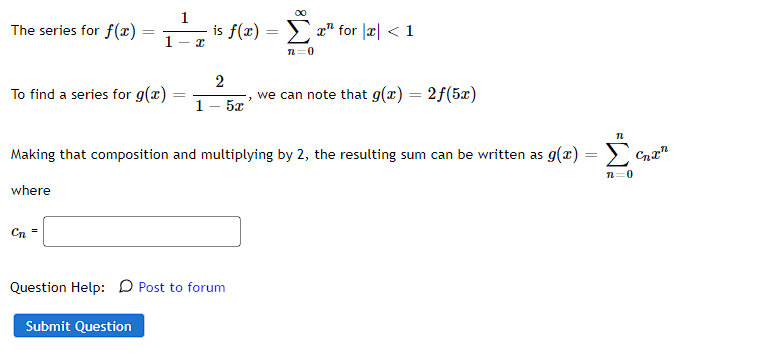 Solved The series for f(x)=1−x1 is f(x)=∑n=0∞xn for ∣x∣