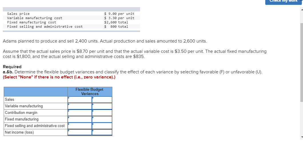 Solved Adams Manufacturing Company established the following | Chegg.com
