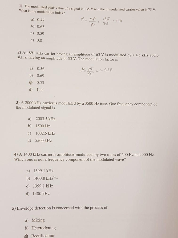 Solved 1) The modulated peak value What is the modulation | Chegg.com